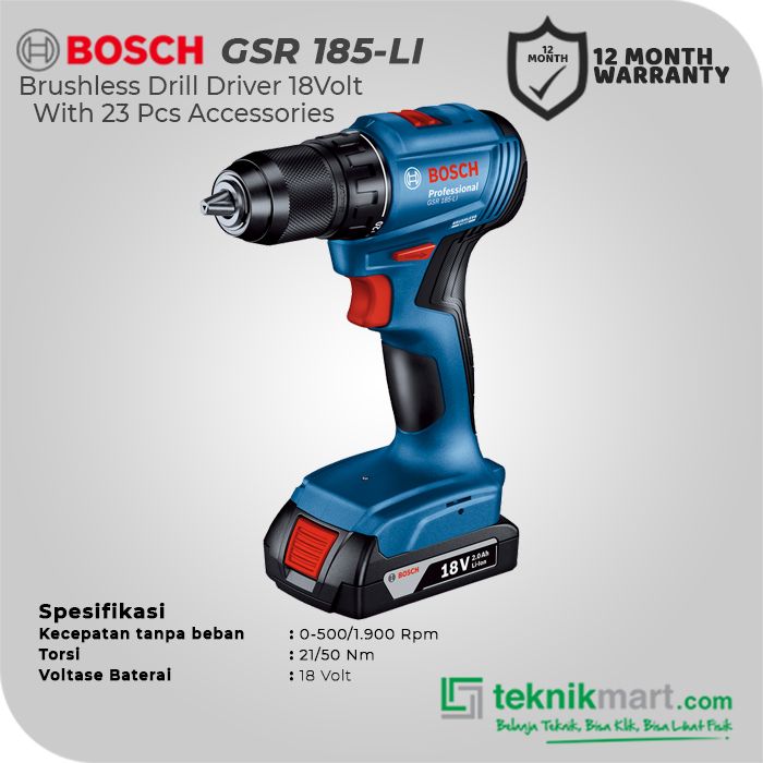 Belanja Teknik Bisa Klik Bisa Liat Fisik Bosch GSR 185 LI 18 V Bor Driver Baterai 23 Aksesoris
